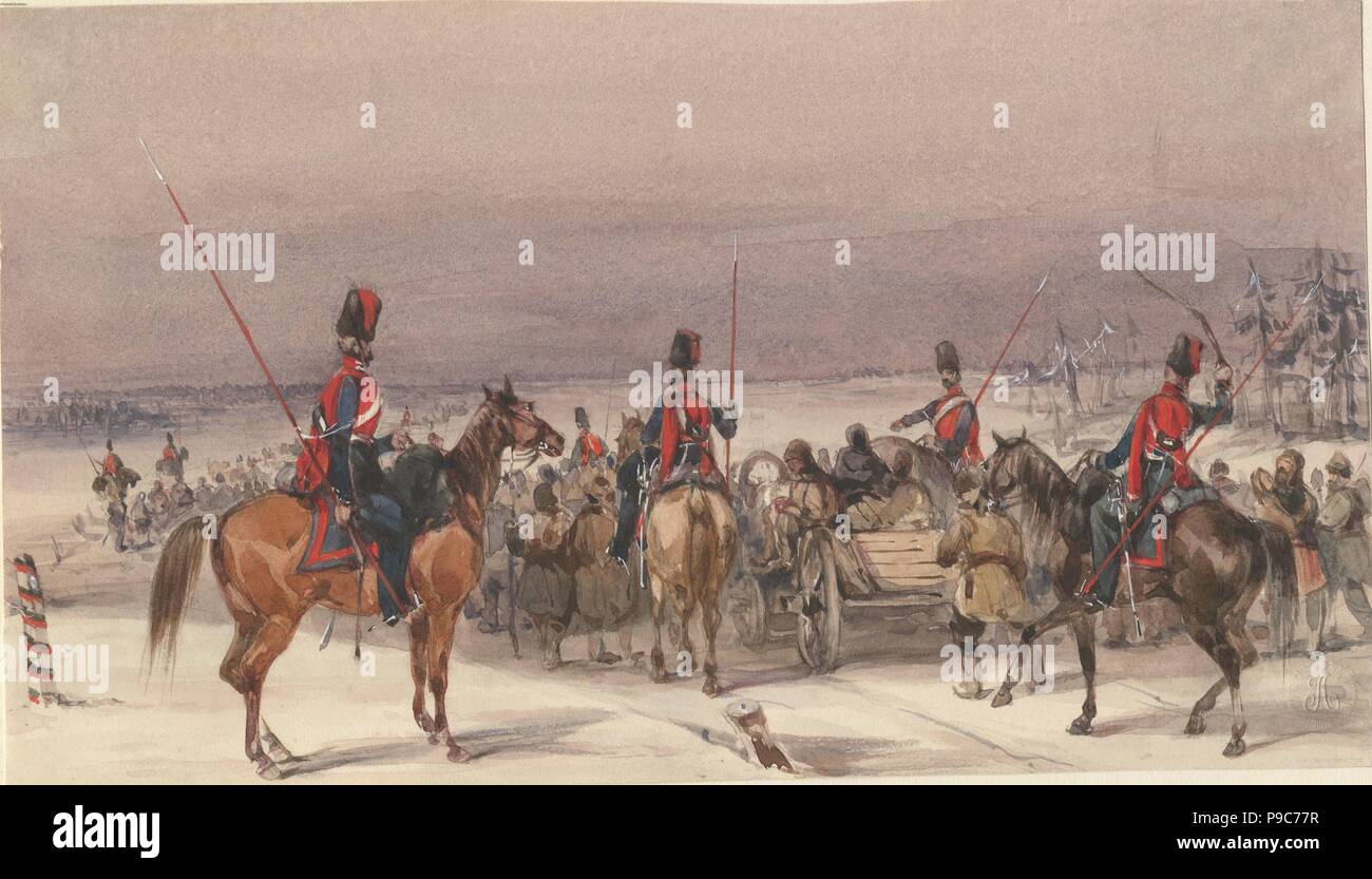 Cossacks convoying deportees. Museum: PRIVATE COLLECTION Stock Photo ...