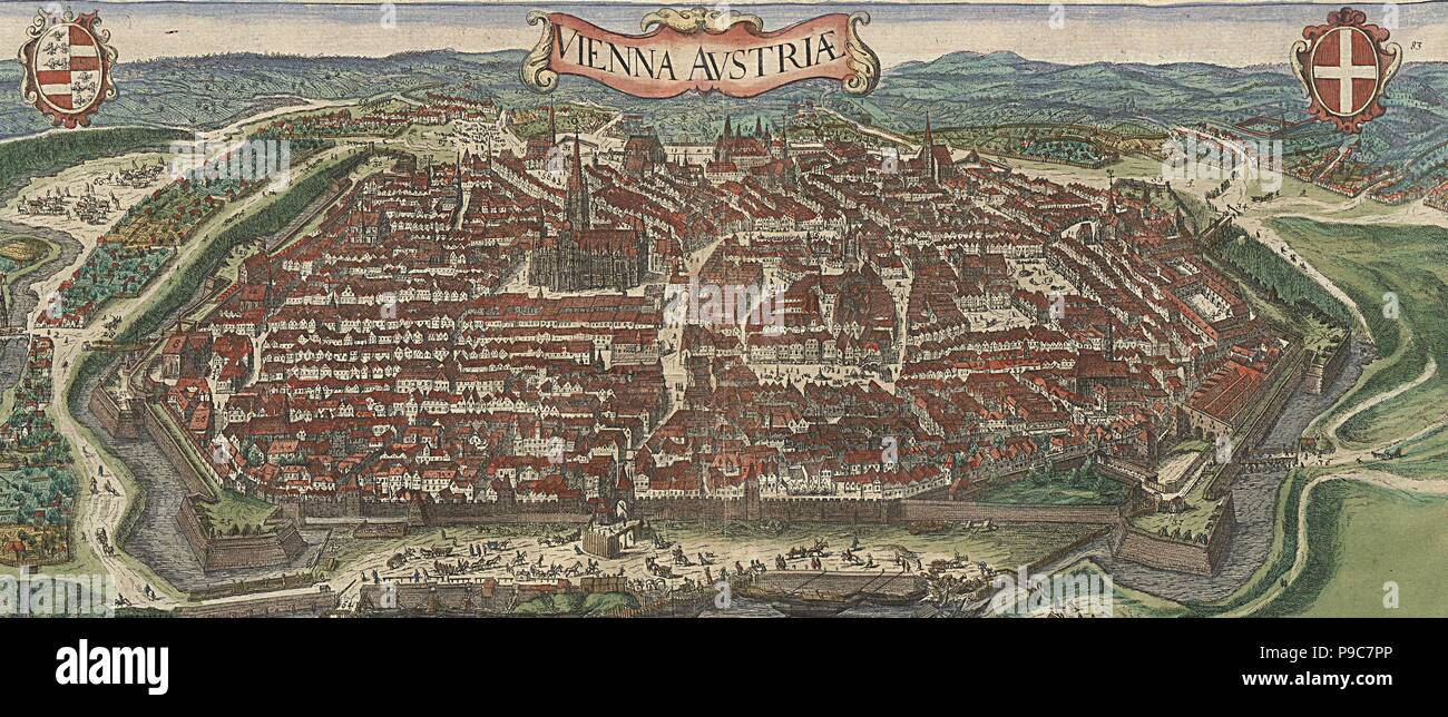 Bird's-eye view of Vienna from North. Museum: Albertina, Vienna Stock ...