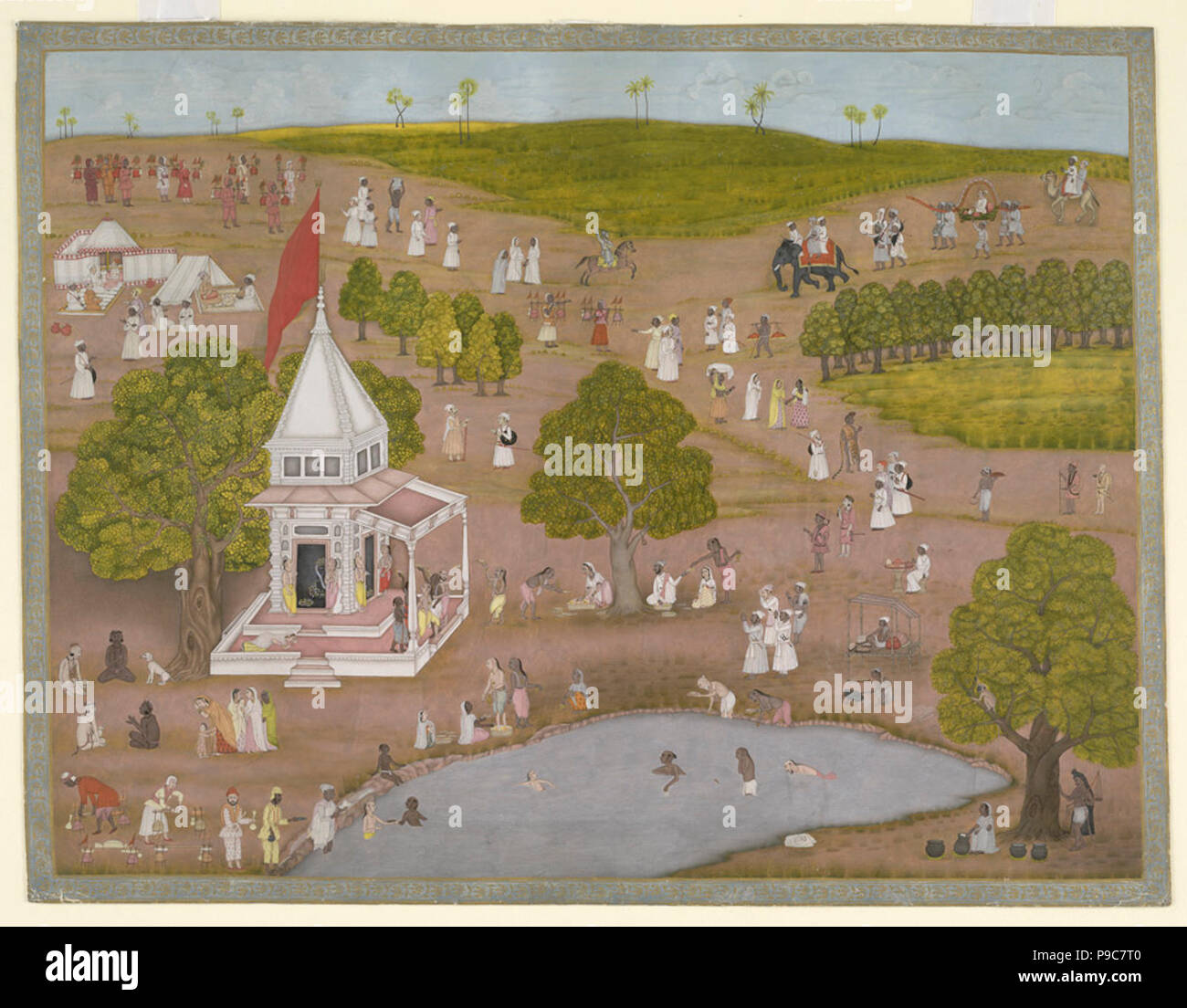 A landscape with a shrine and pilgrims Stock Photo - Alamy