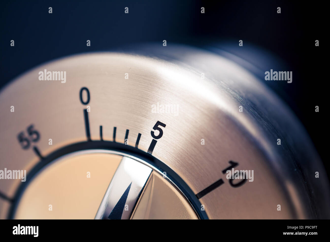 5 Minutes - Close-Up Of An Analog Chrome Kitchen Timer With Dark ...