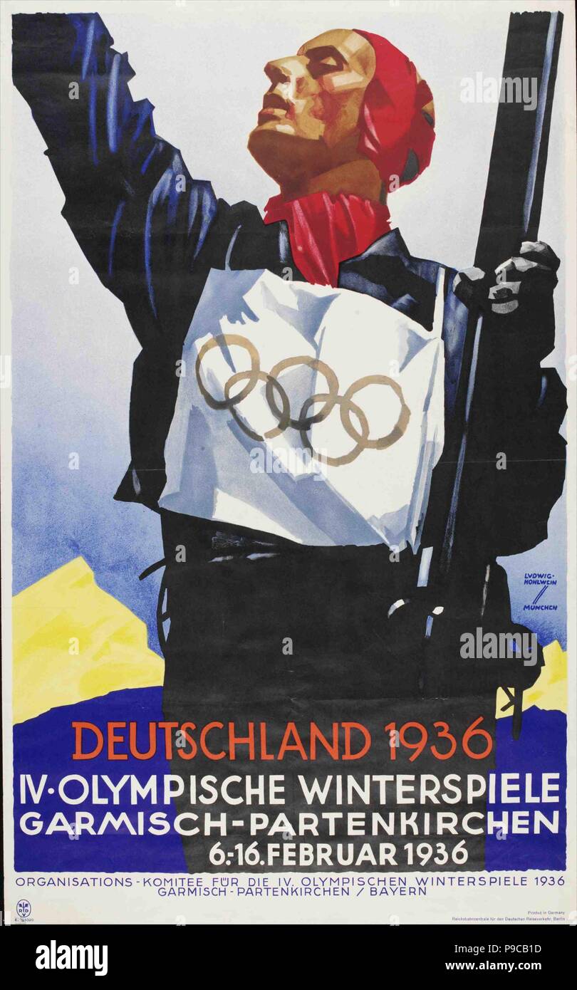 Official poster for the IV Olympic Winter Games 1936 in Garmisch ...