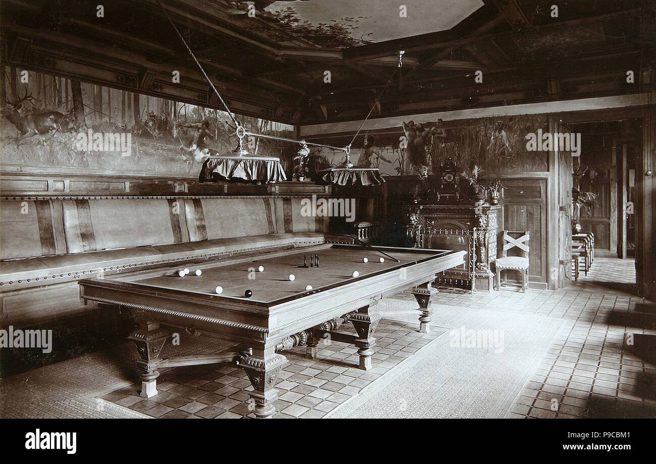 The billiard room in the Emperor palace in the Bialowieza Park. Museum ...