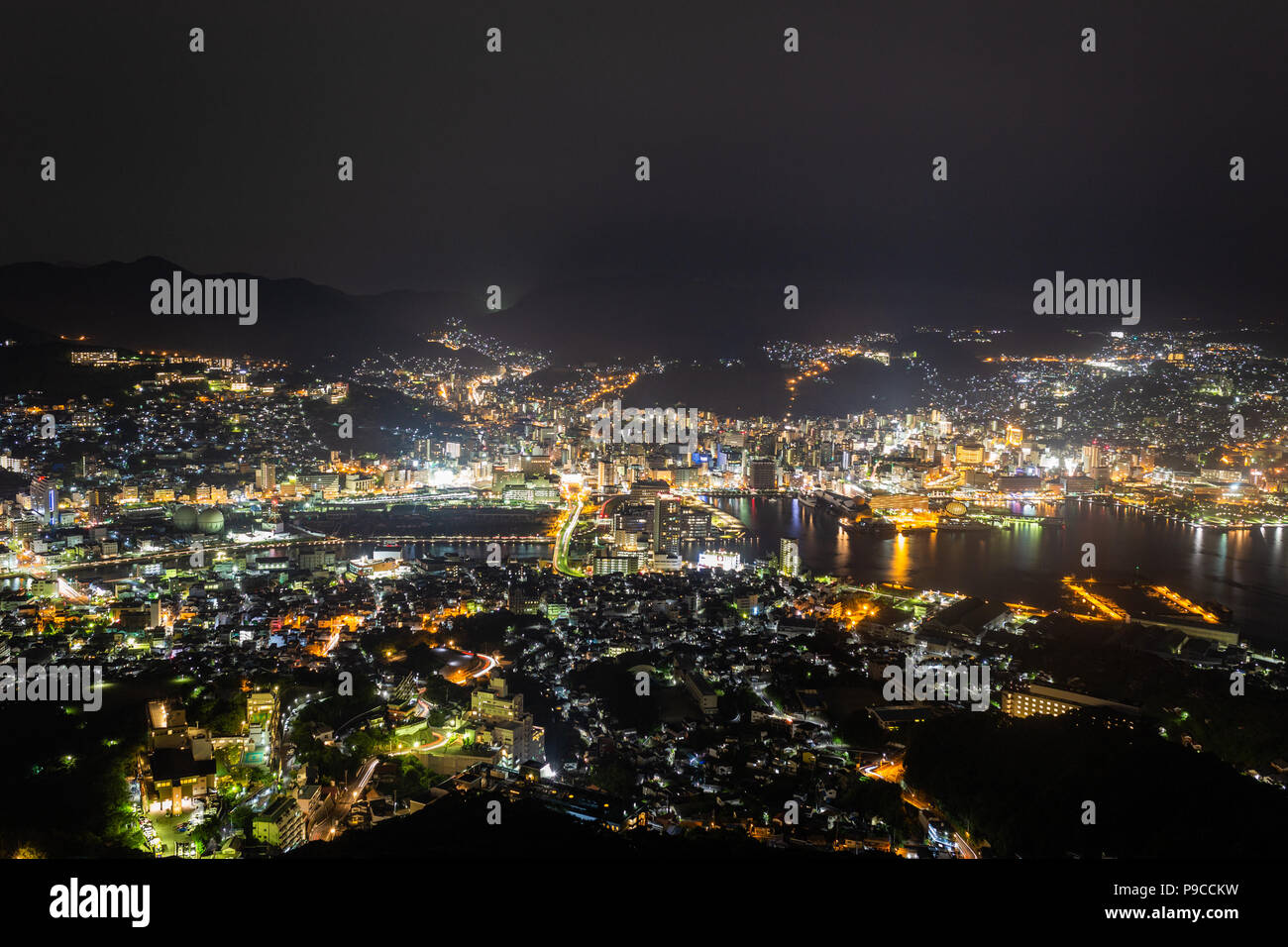 Over looking city lights of Nagasaki, Japan as scene from MT inasa ...
