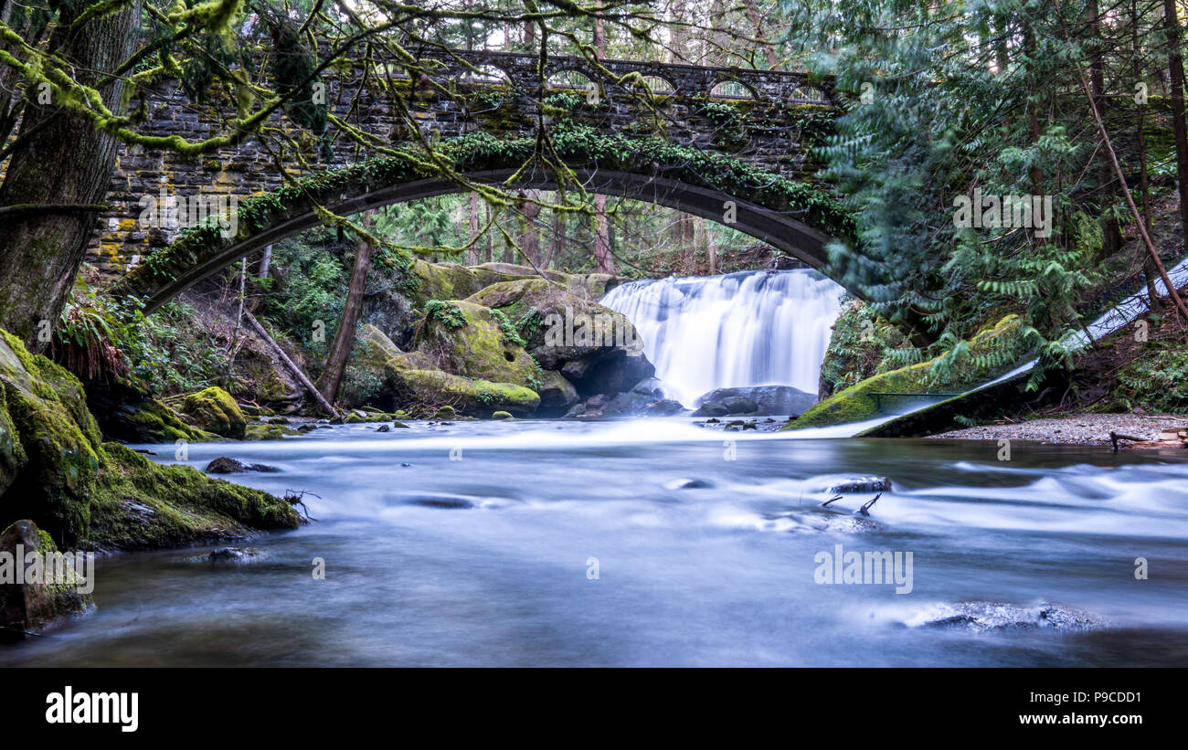 Whatcom Falls, Bellingham, Washington, USA. Long exposure of a ...