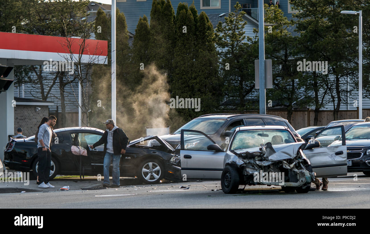 The aftermath of a car crash accident. Car crash dangerous accident on ...