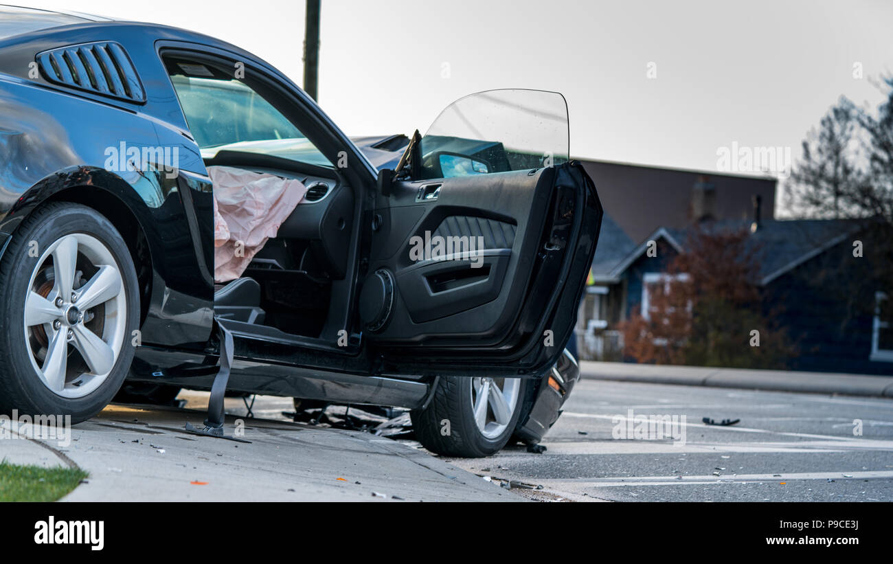 The aftermath of a car crash accident. Car crash dangerous accident on ...