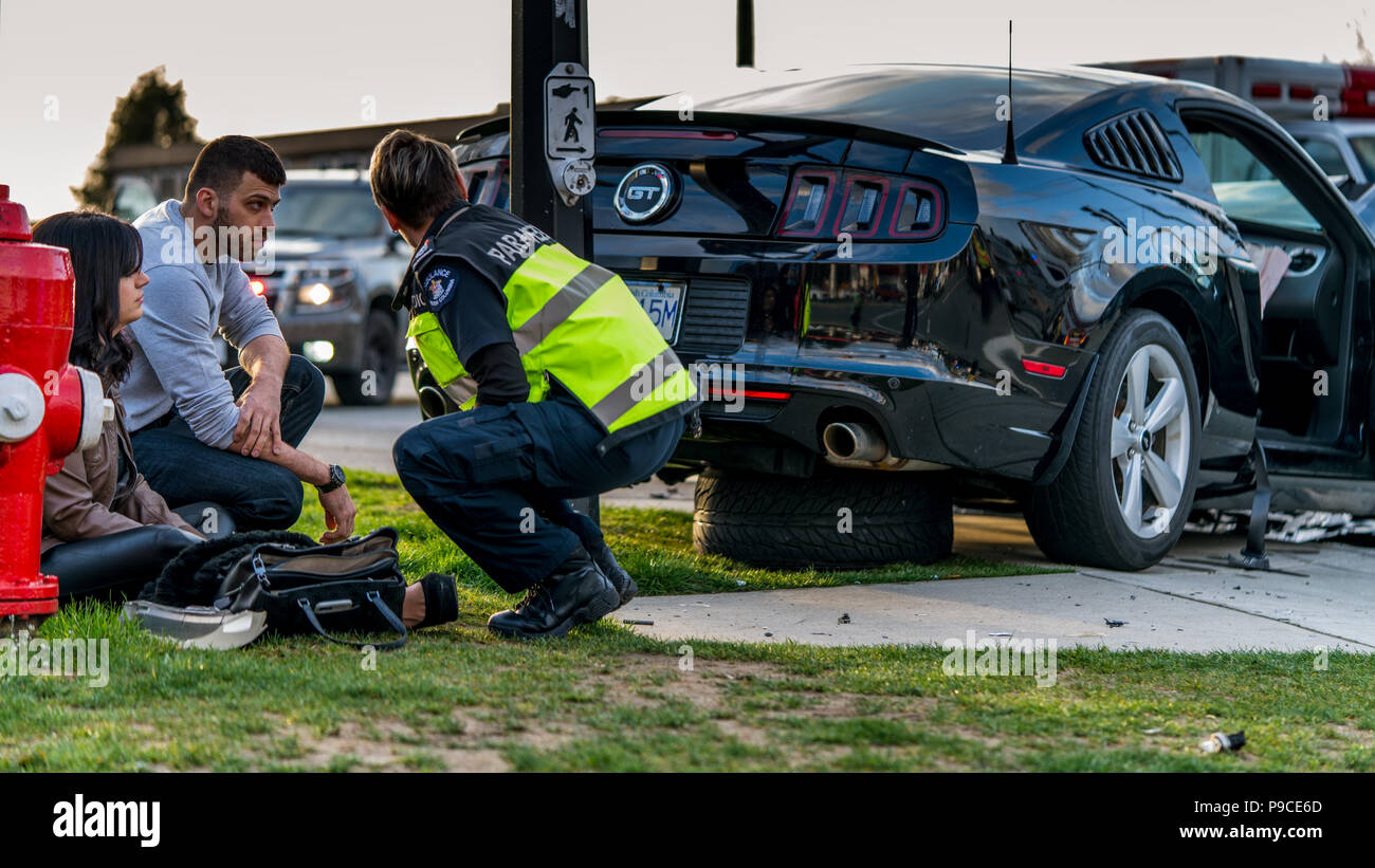 The aftermath of a car crash accident. Car crash dangerous accident on ...