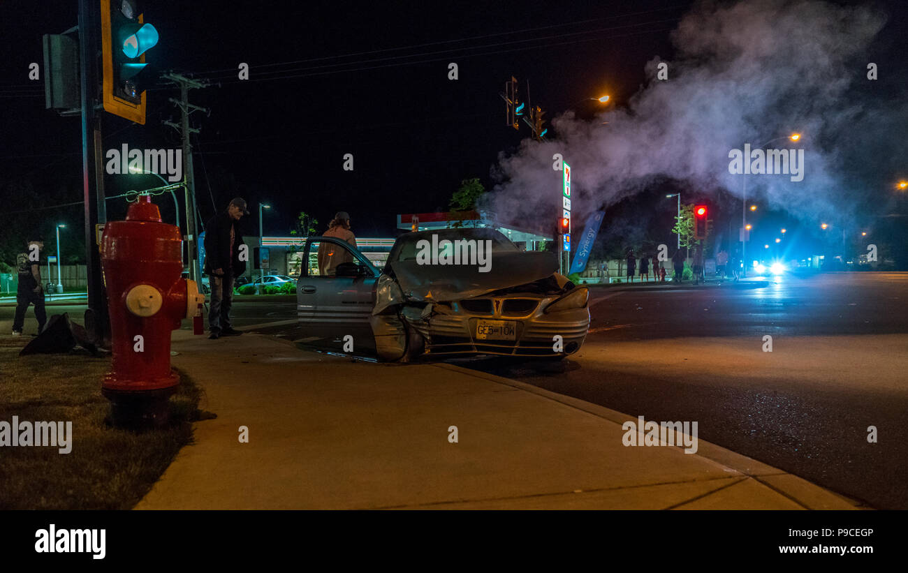 The aftermath of a car crash accident. Car crash dangerous accident on ...