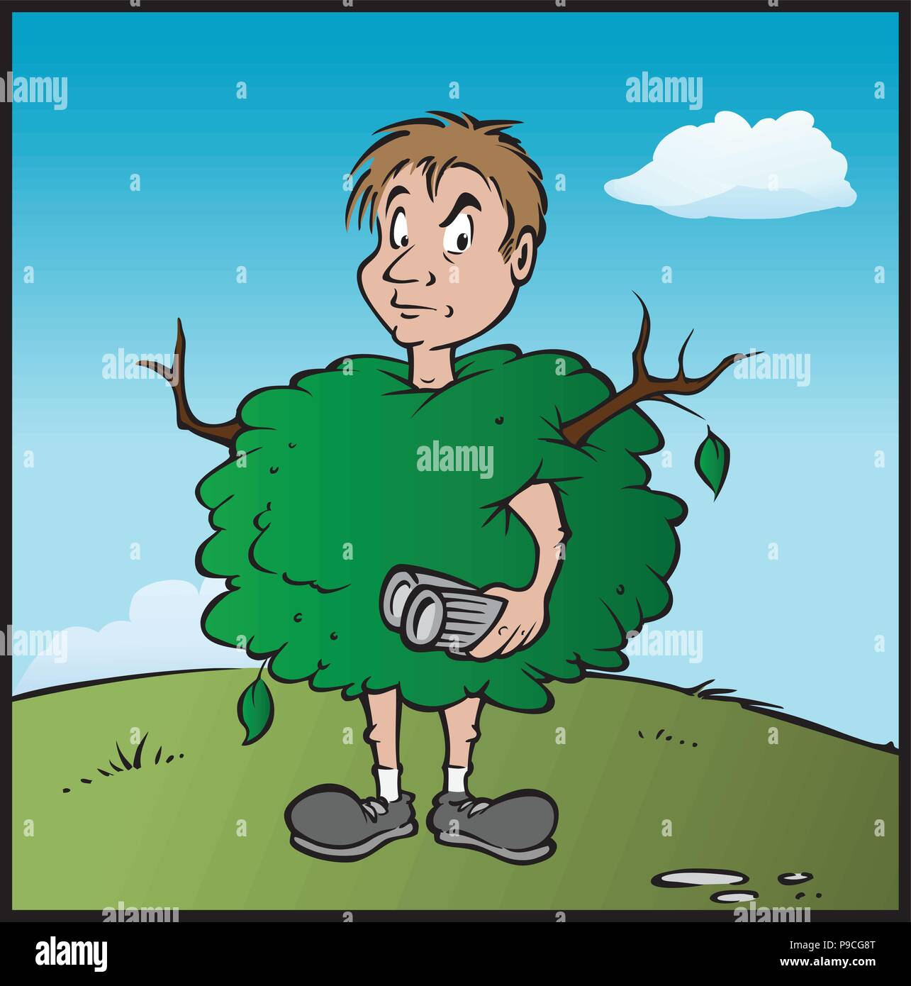 cartoon vector illustration of a birdwatcher bush Stock Vector Image ...