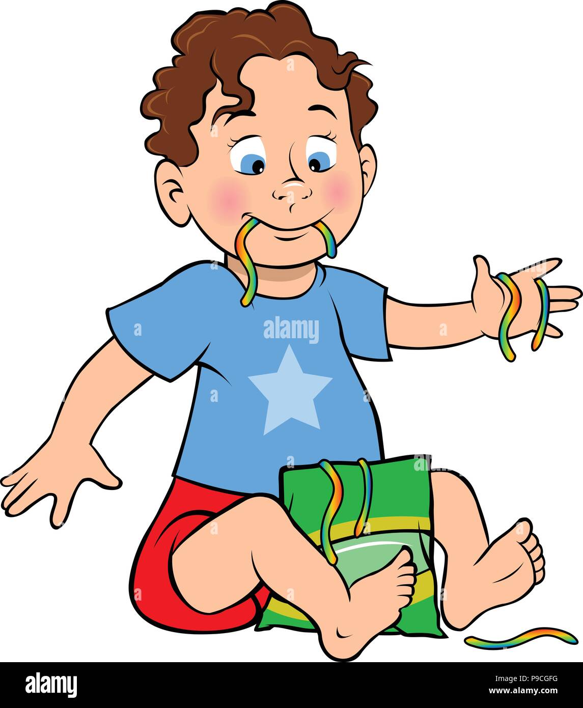 cartoon vector illustration of a boy eating candy Stock Vector Image ...