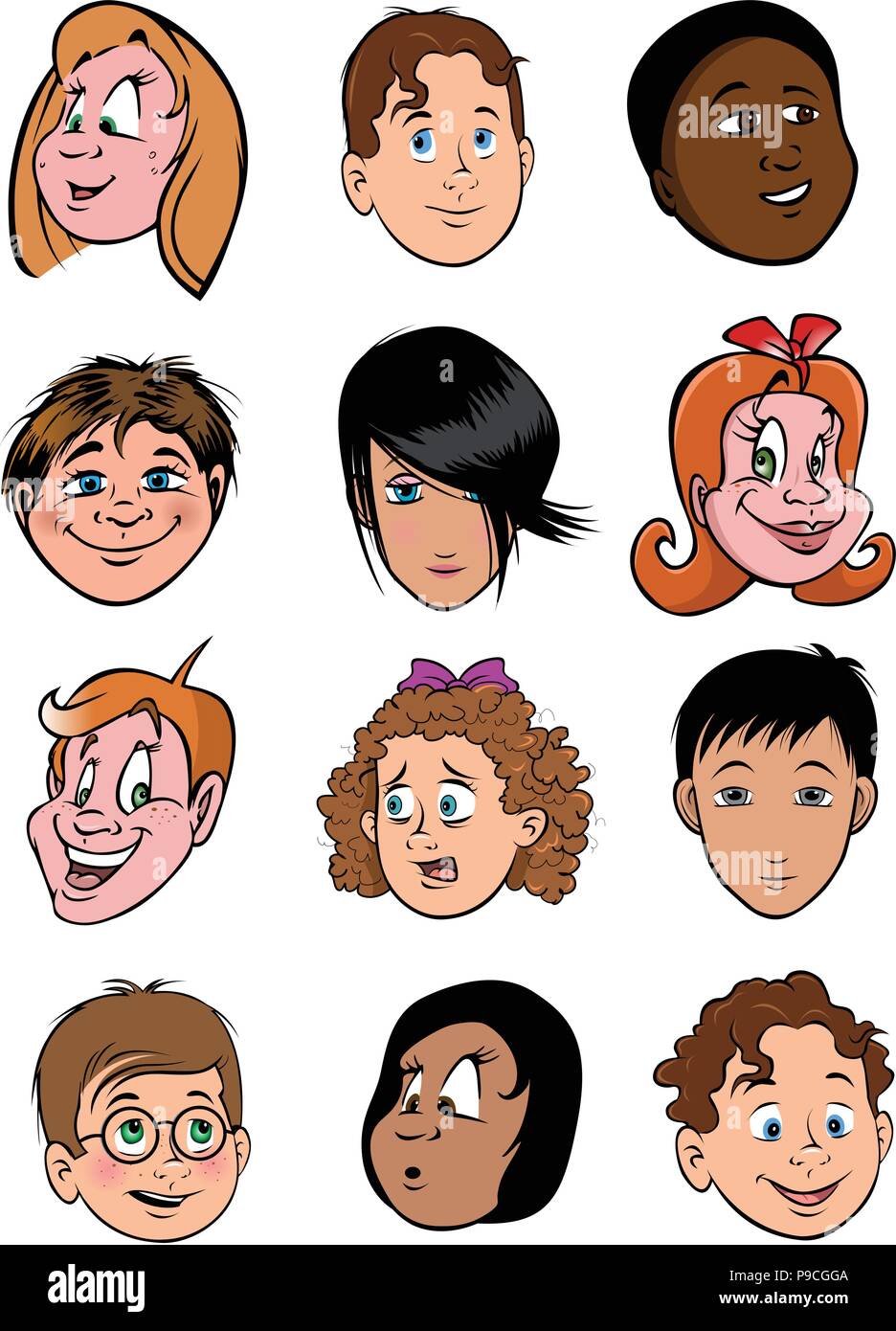 cartoon vector illustration of a boy and girl face collection Stock ...