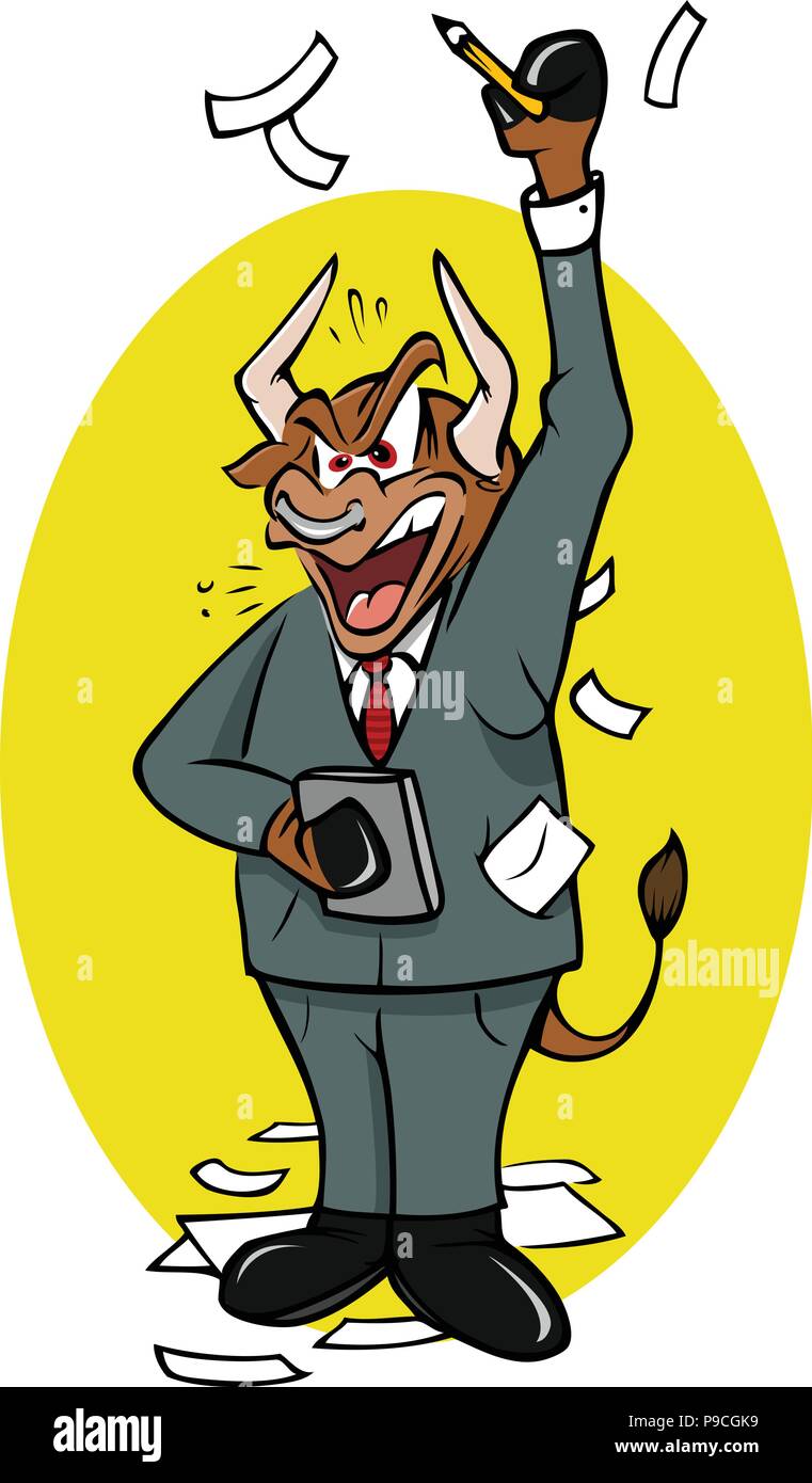 cartoon vector illustration of a bull market trader Stock Vector Image ...