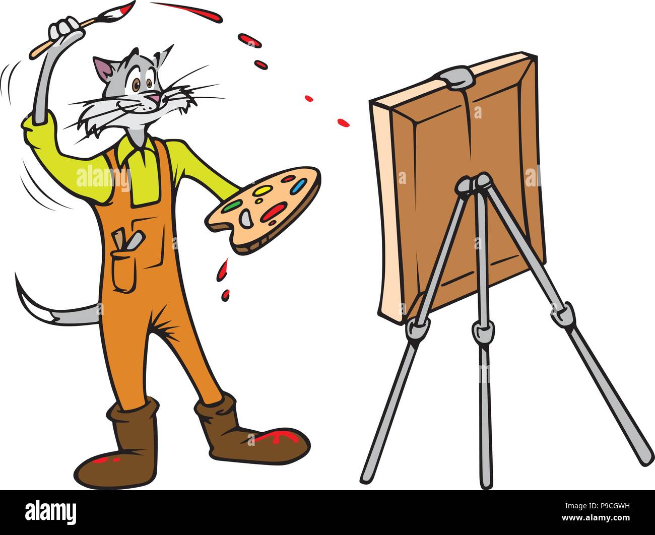 cartoon vector illustration of a cat painter Stock Vector Image & Art ...