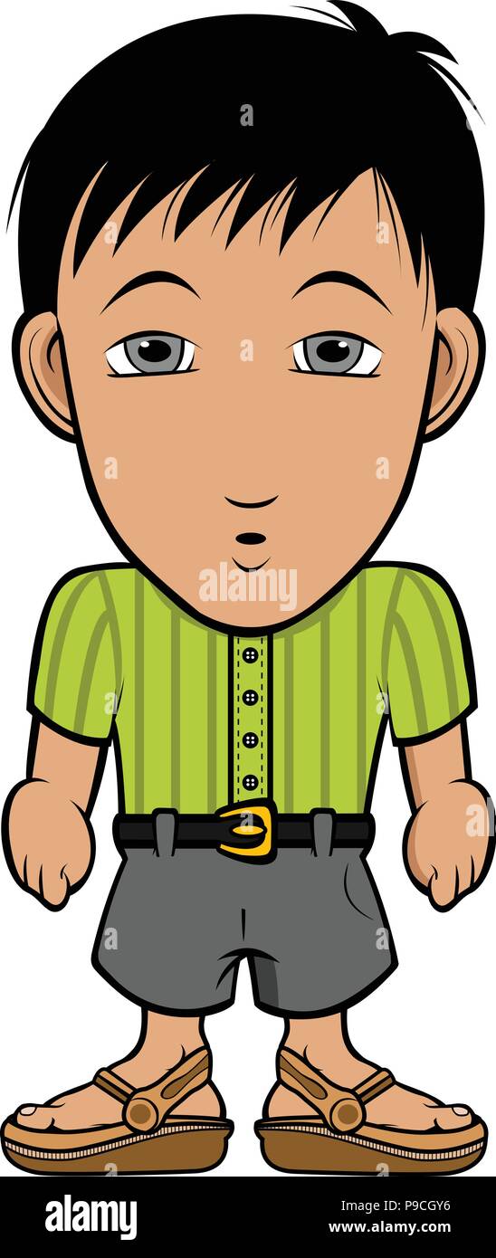 cartoon vector illustration of an Asian Chibi guy nerd Stock Vector ...
