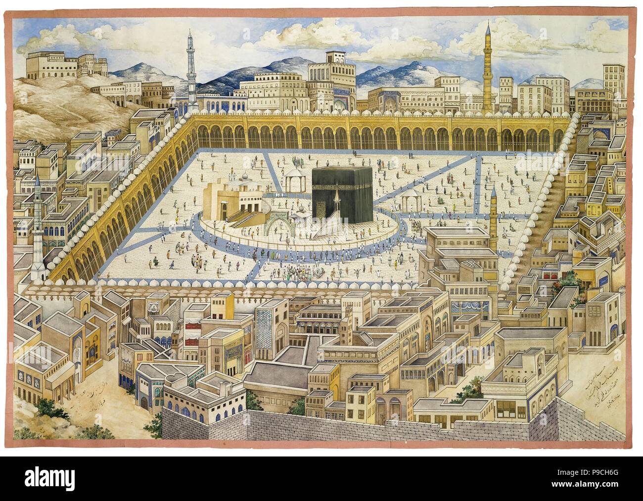 View of the Ka'aba and surrounding buildings in Mecca. Museum: PRIVATE ...