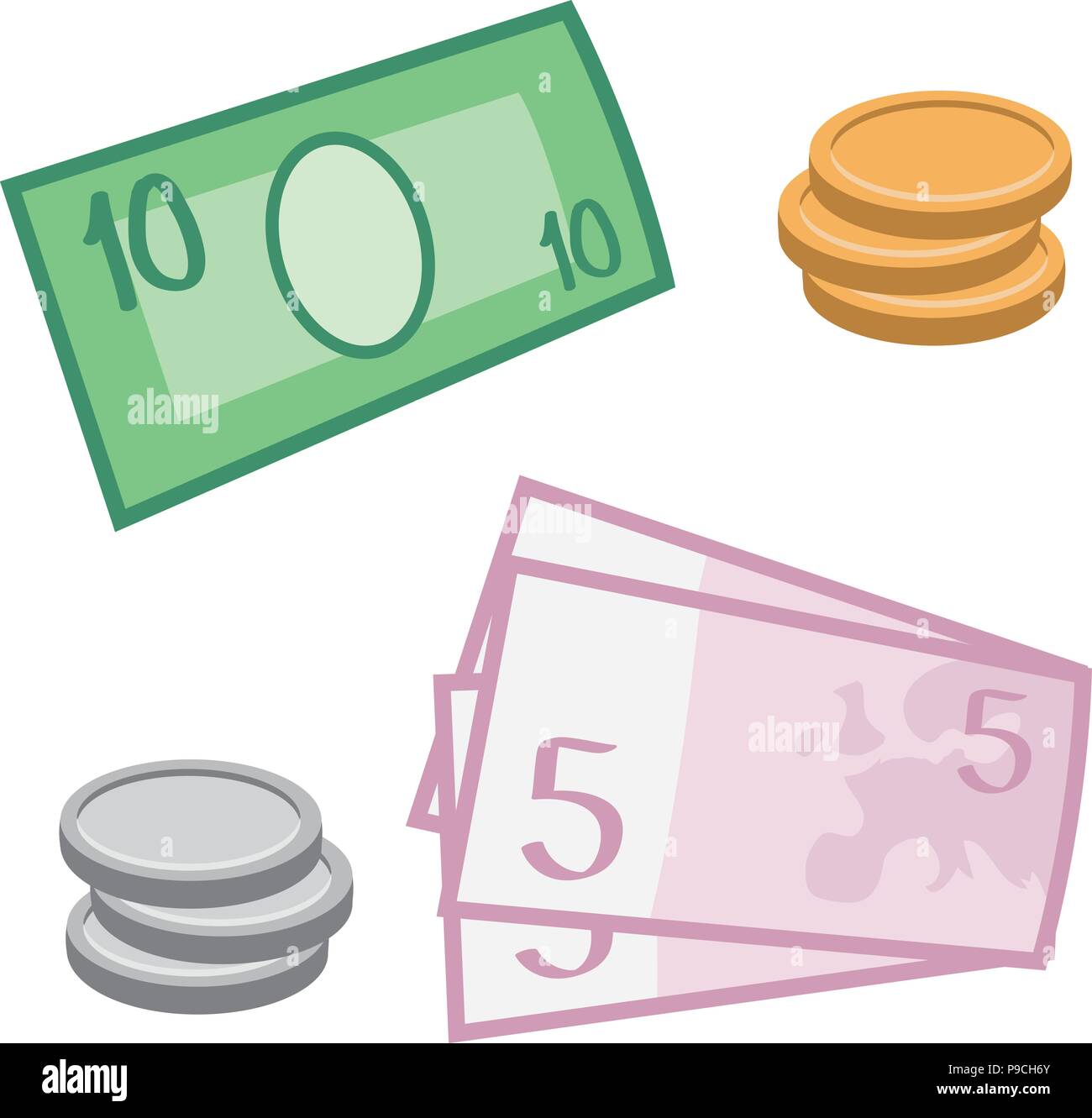 cartoon vector illustration of currency and coins Stock Vector Image ...