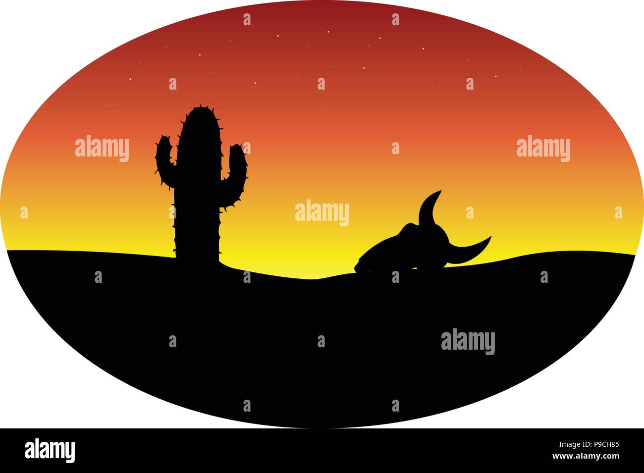 cartoon vector illustration of a cactus desert sunset Stock Vector ...