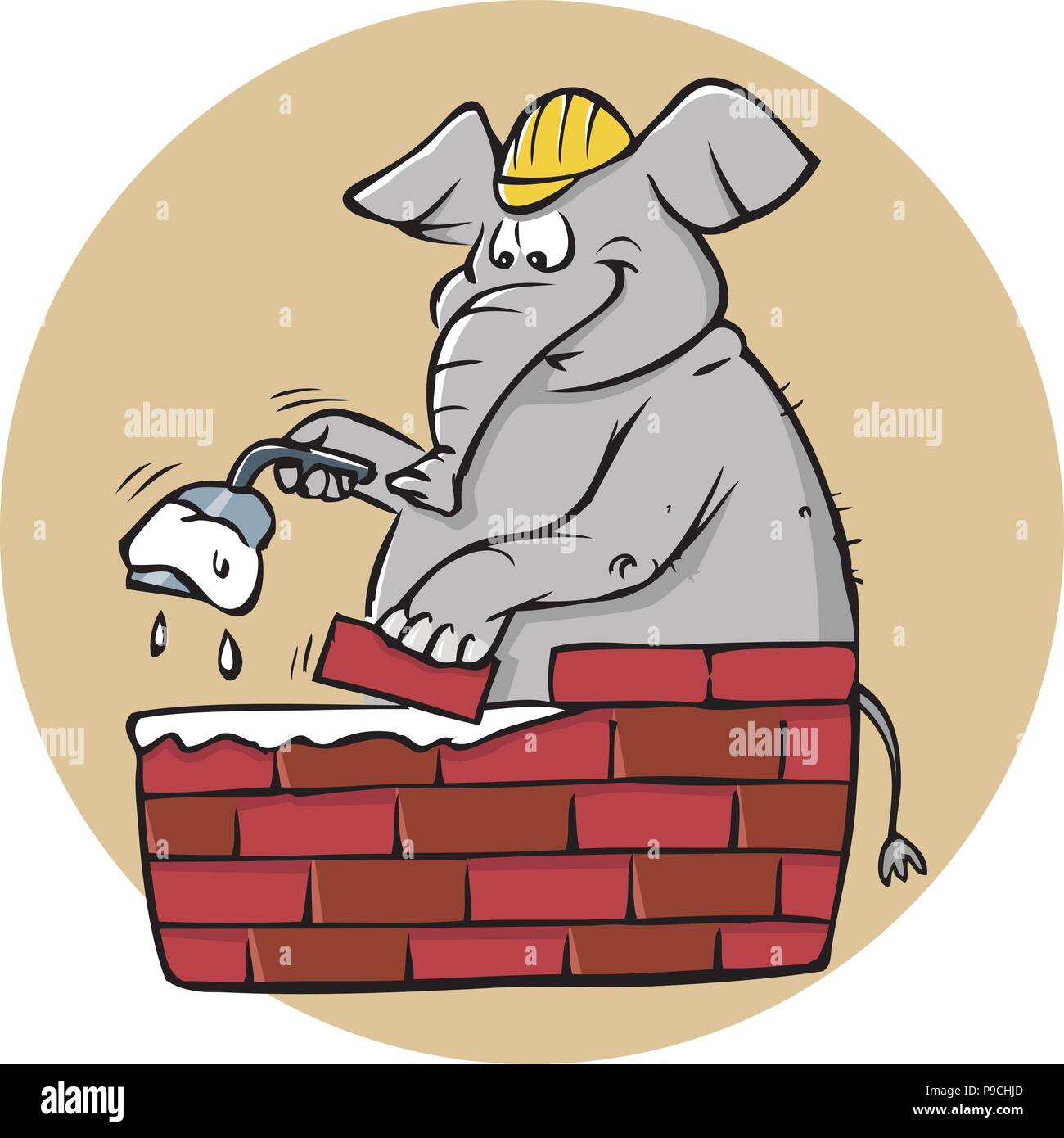 cartoon vector illustration of an elephant bricklayer Stock Vector ...