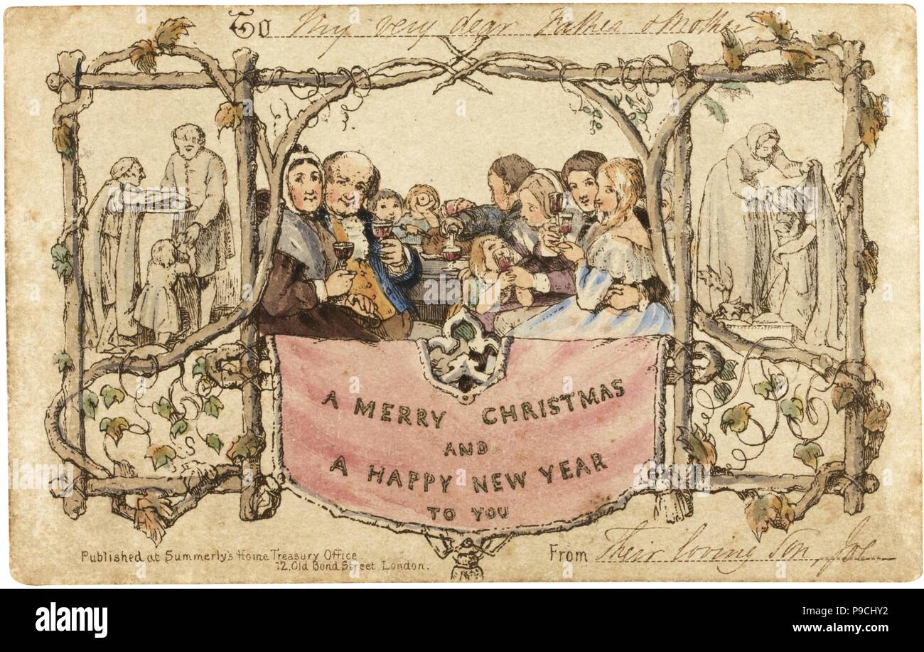 The first Christmas card. Museum: PRIVATE COLLECTION Stock Photo - Alamy