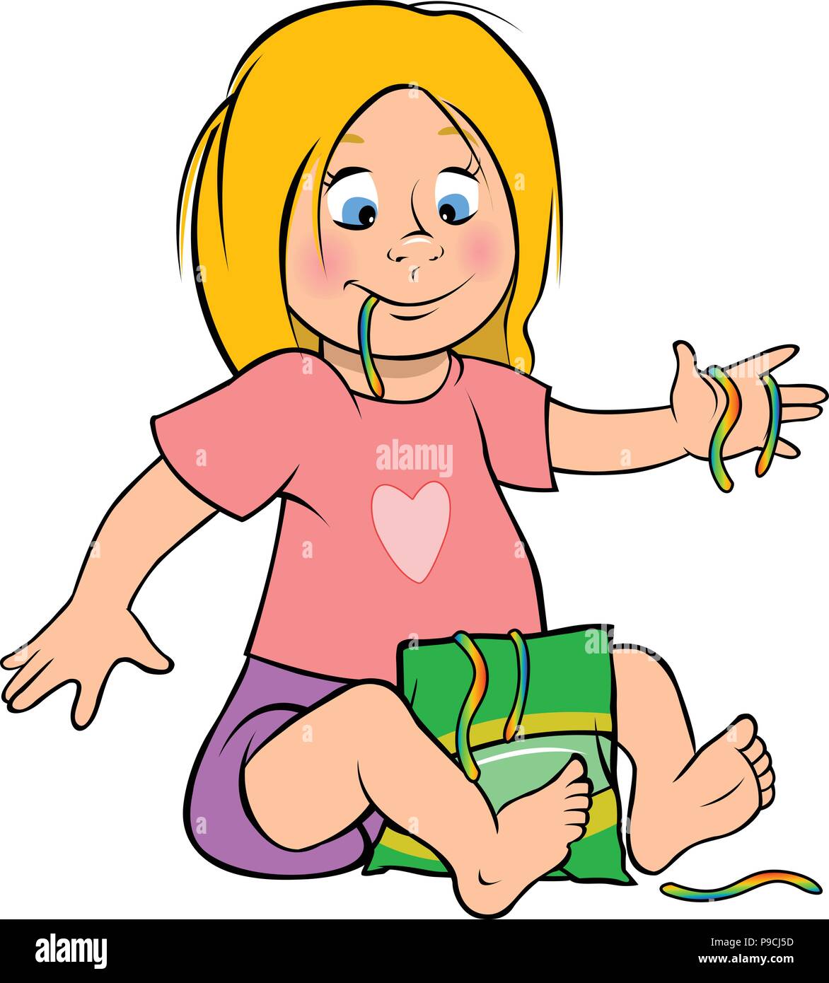 cartoon vector illustration of a girl eating candy Stock Vector Image ...