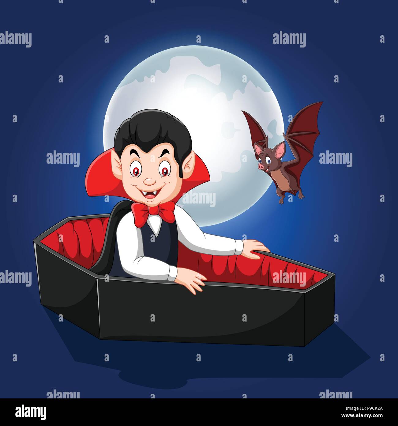 Cartoon happy vampire in his coffin Stock Vector Image & Art - Alamy