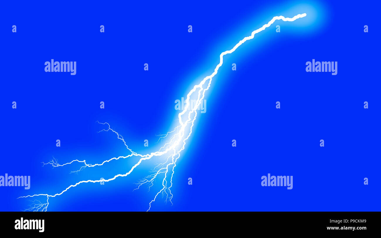 Illustration of realistic lighting thunderbolt on blue background ...