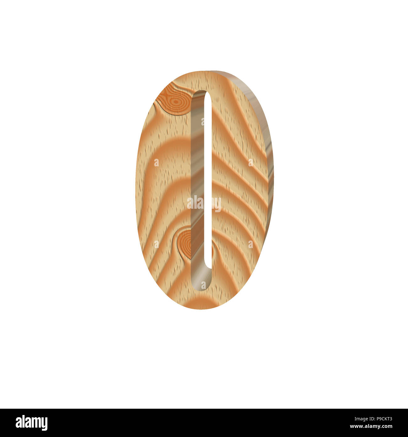 Wooden number 0 (zero) isolated on white background. Texture of wood ...