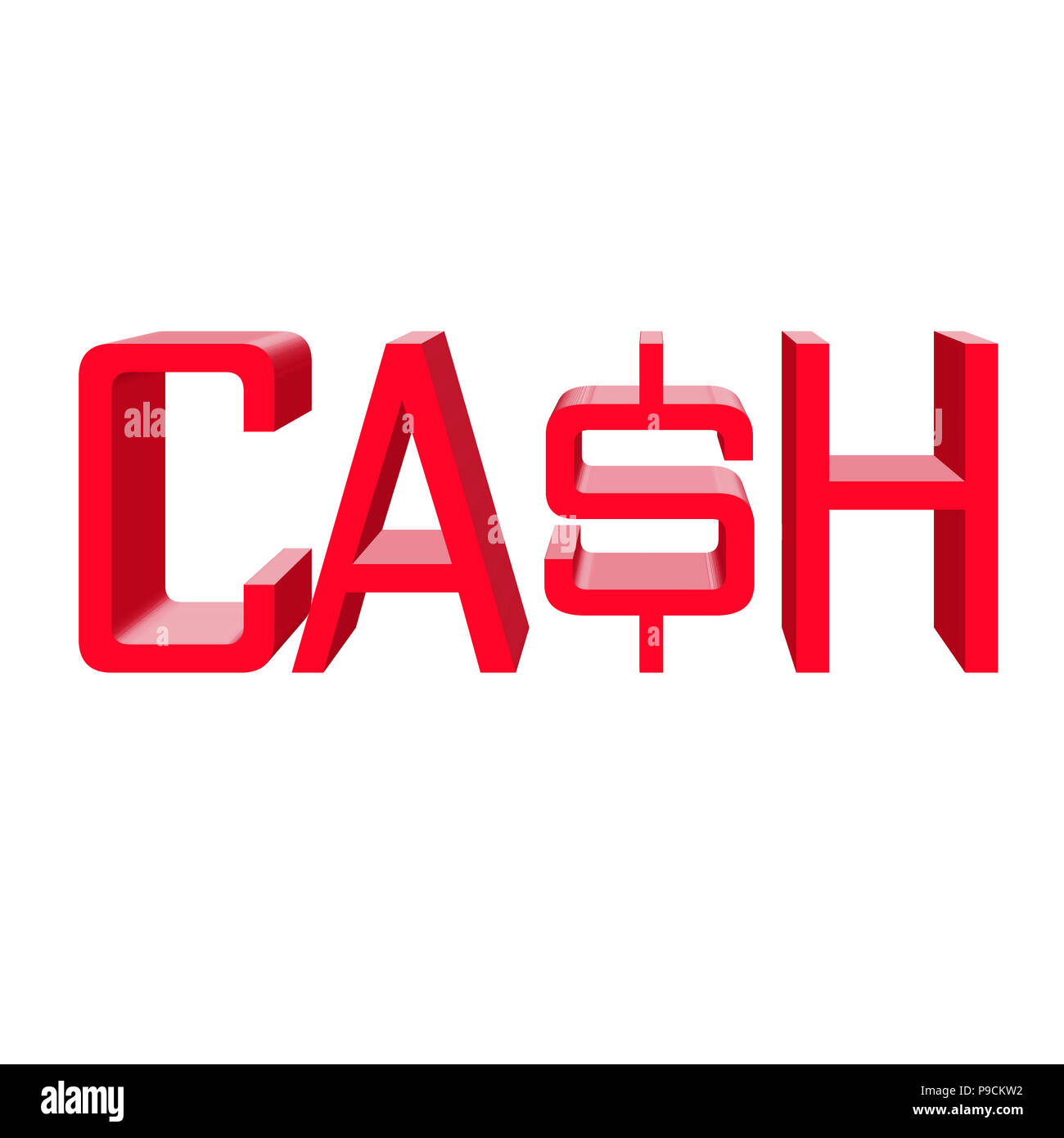 Cash word sign. Red text on white background. US dollar sign. 3d ...