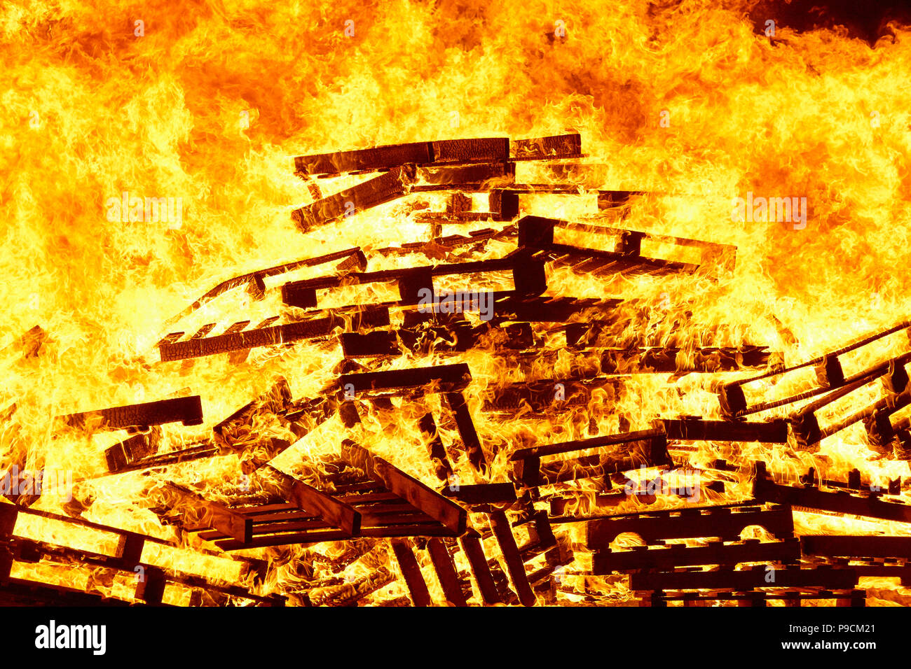 Burning fire. Bonfire. Fire fighting. Flame ignition. Warning. Danger ...