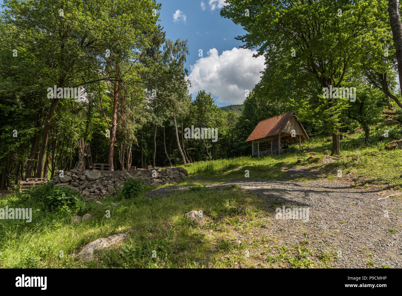 Picnic area under the castle Sebes in Slovakia Stock Photo - Alamy