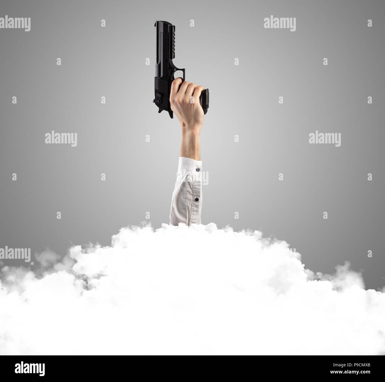 Hand breaking out from the cloud Stock Photo - Alamy