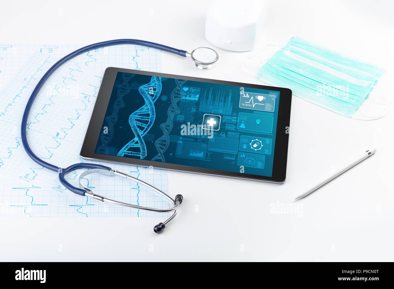 Genetic test and biotechnology concept with medical technology devices ...