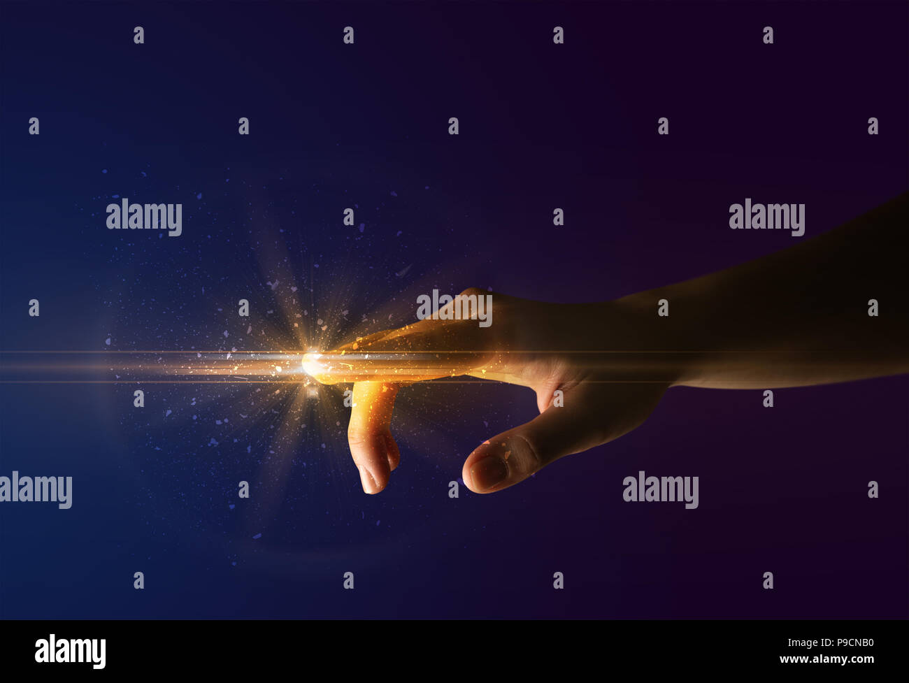 Female finger touching a beam of light Stock Photo - Alamy