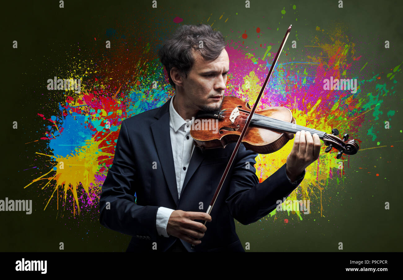 Young classical violinist musician with colorful splotch wallpaper ...