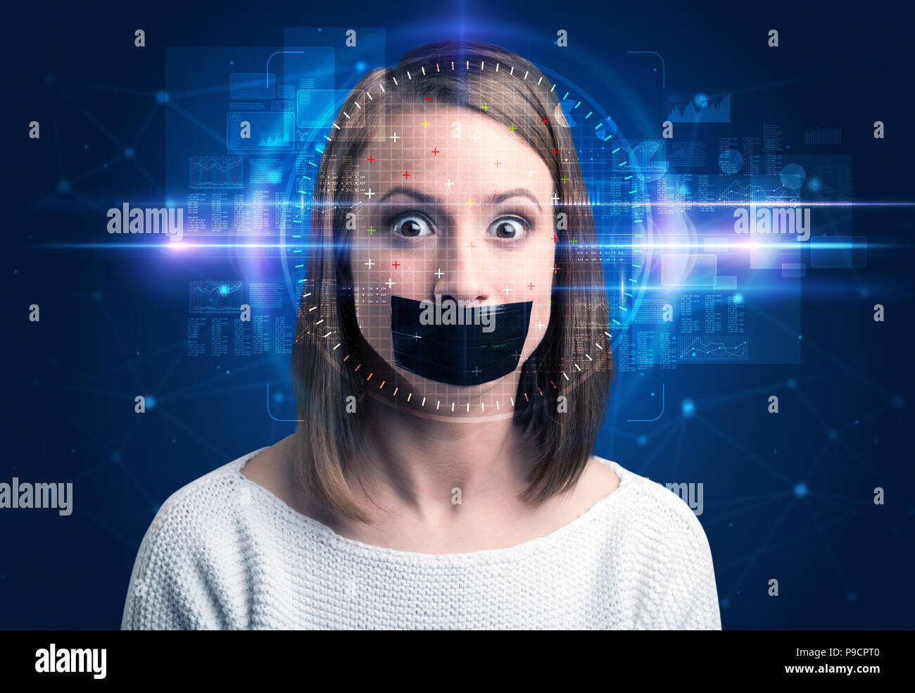 Biometric Verification Woman Face Detection High Technology Concept
