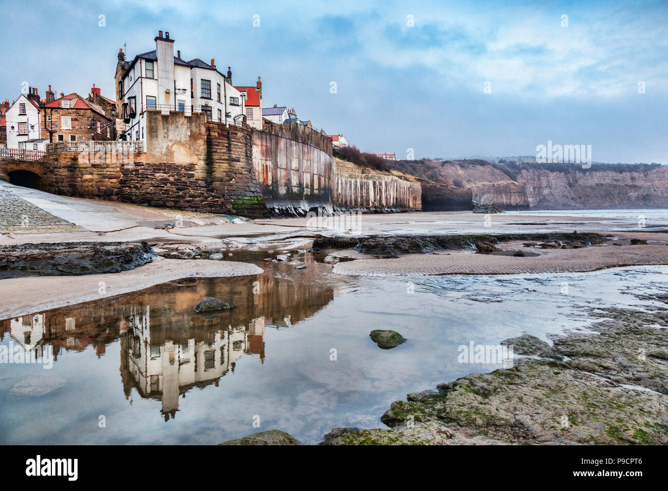 Robin Hood's Bay, North Yorkshire, England, UK, on an overcast winter ...