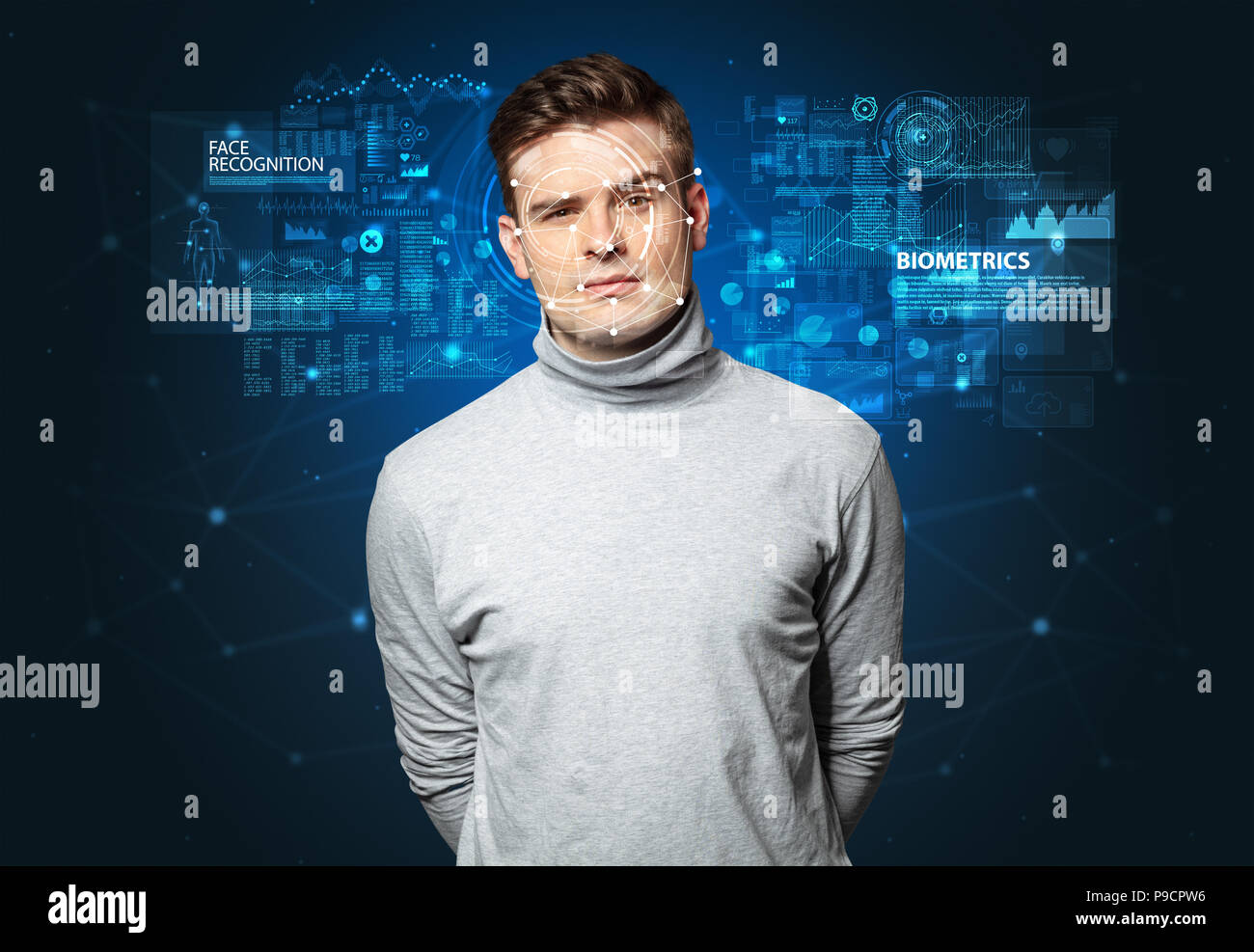 Biometric verification - young man face recognition concept Stock Photo ...