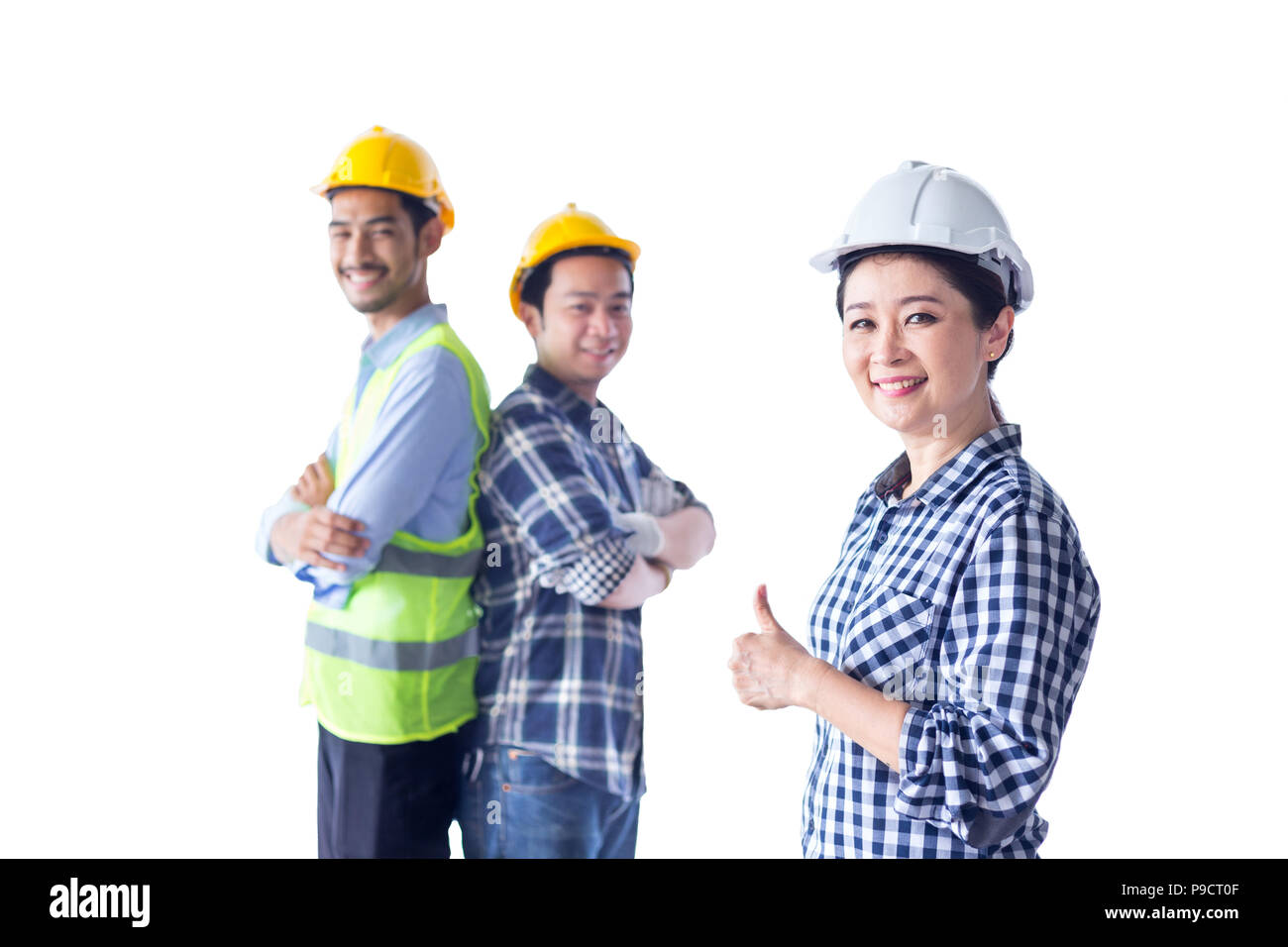 success group of engineer team on isolate background, white, in concept ...