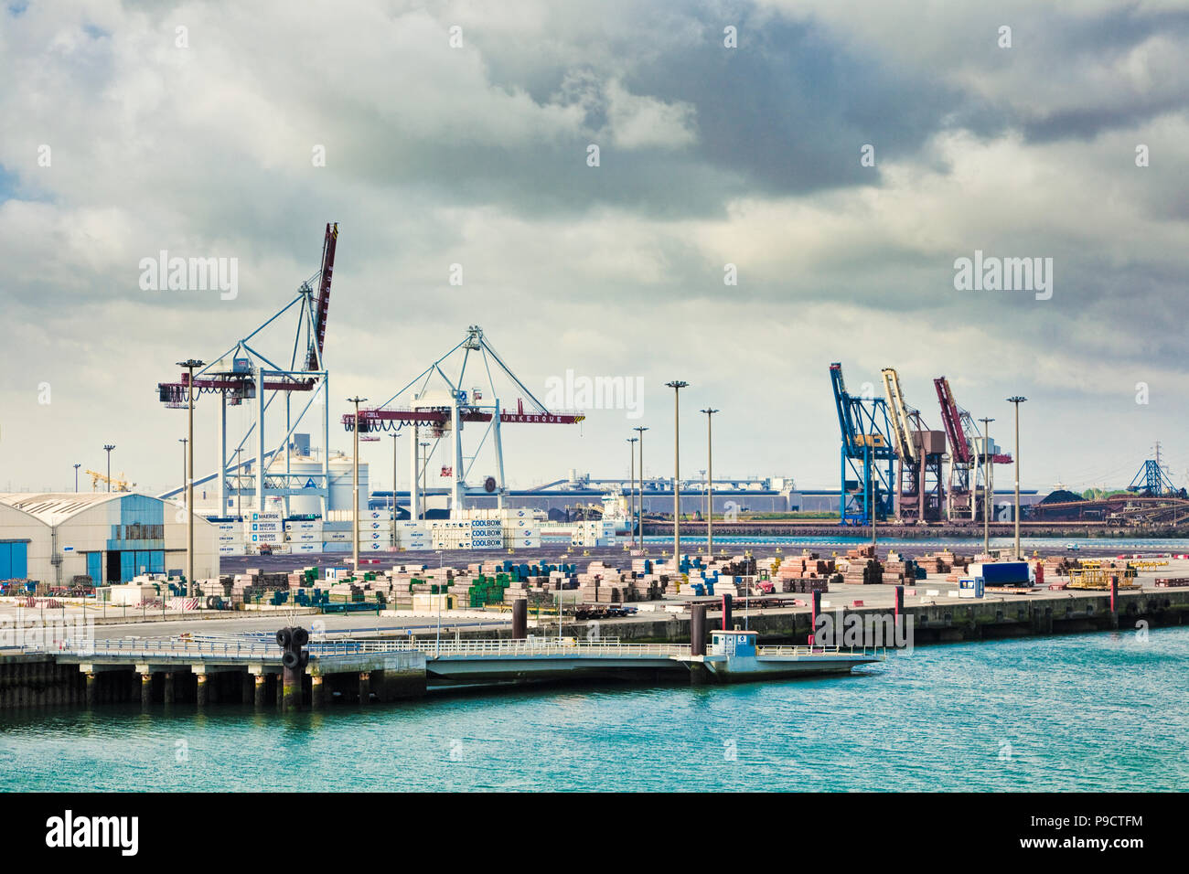 Cranes on the docks at the industrial port of Dunkirk, France, Europe ...