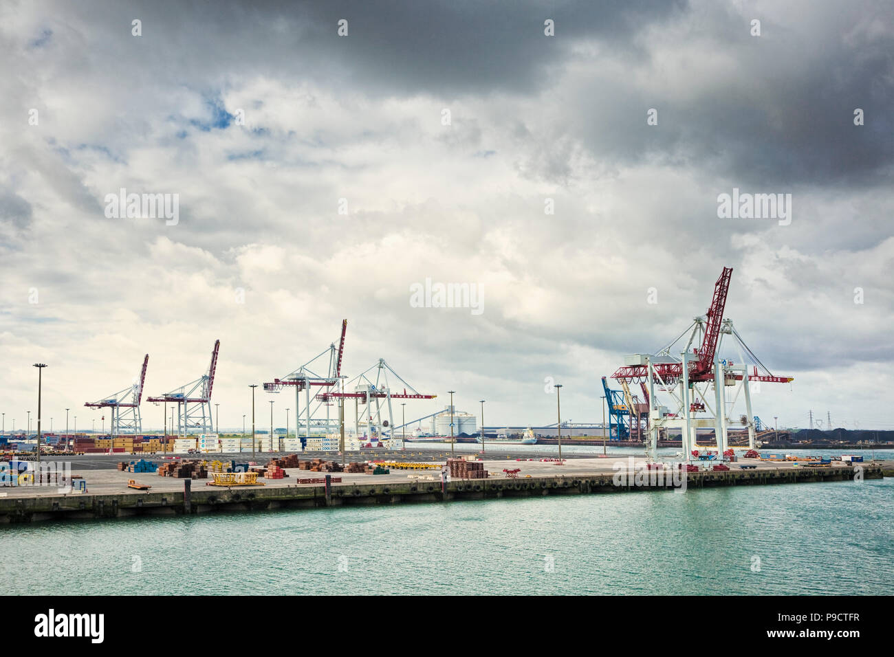 Cranes on the docks at the industrial port of Dunkirk, France, Europe ...