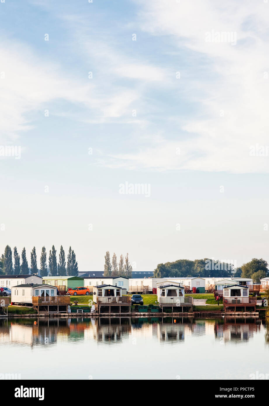 Holiday homes and static caravan chalets at a leisure park, England, UK ...