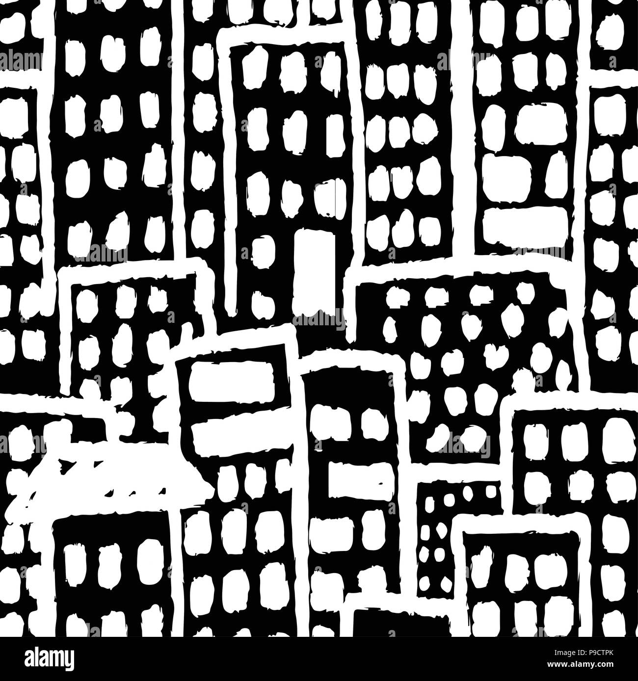 grunge buildings hand drawn black and white pattern seamless vector ...