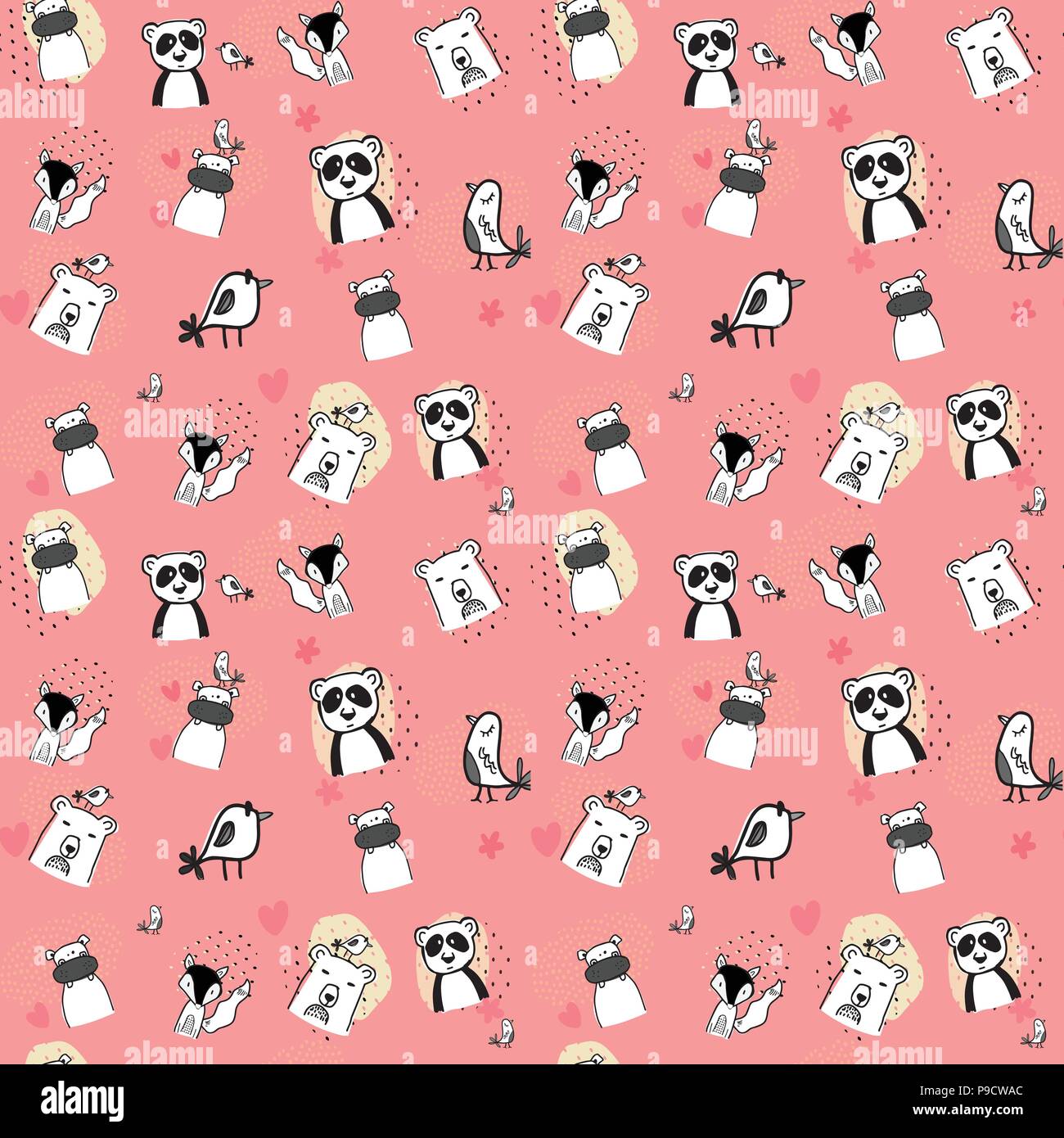 cute doodle wild animals pattern seamless Stock Vector Image & Art - Alamy