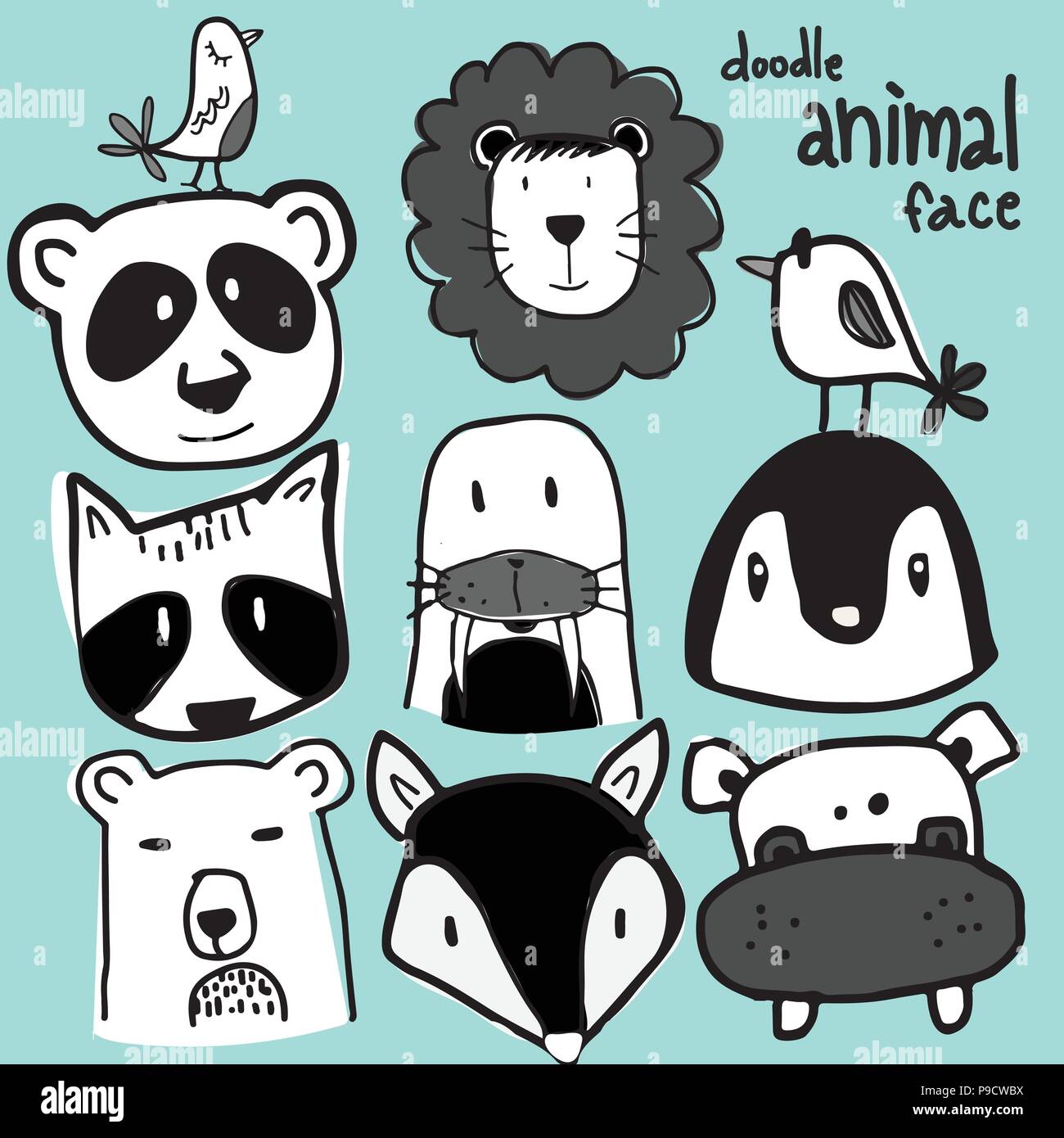 wild animal face doodle set Stock Vector Image & Art - Alamy