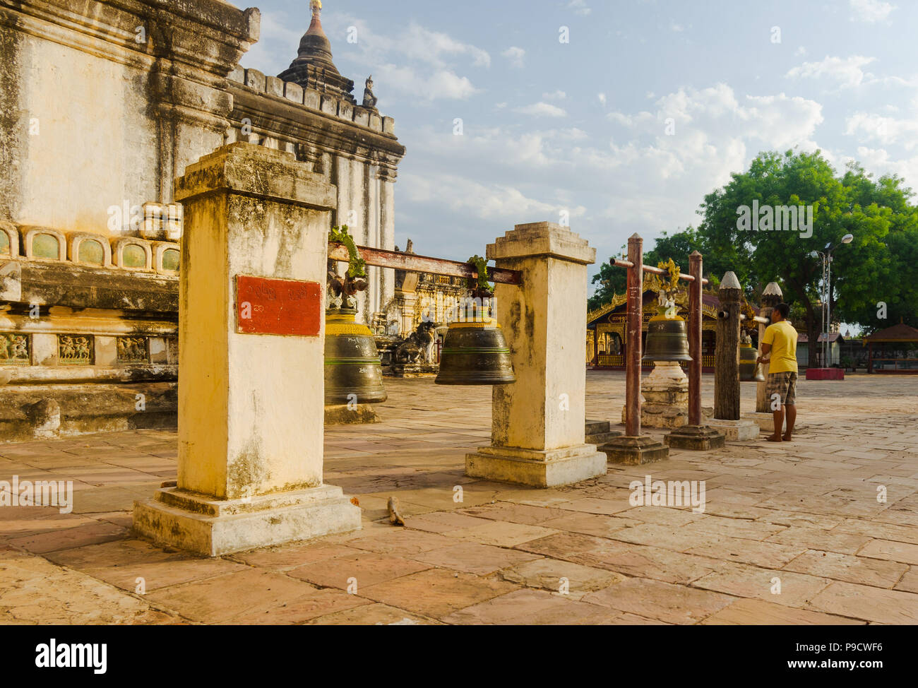Praying bells in the courtyard of Bagan's main active shrine, Bagan ...