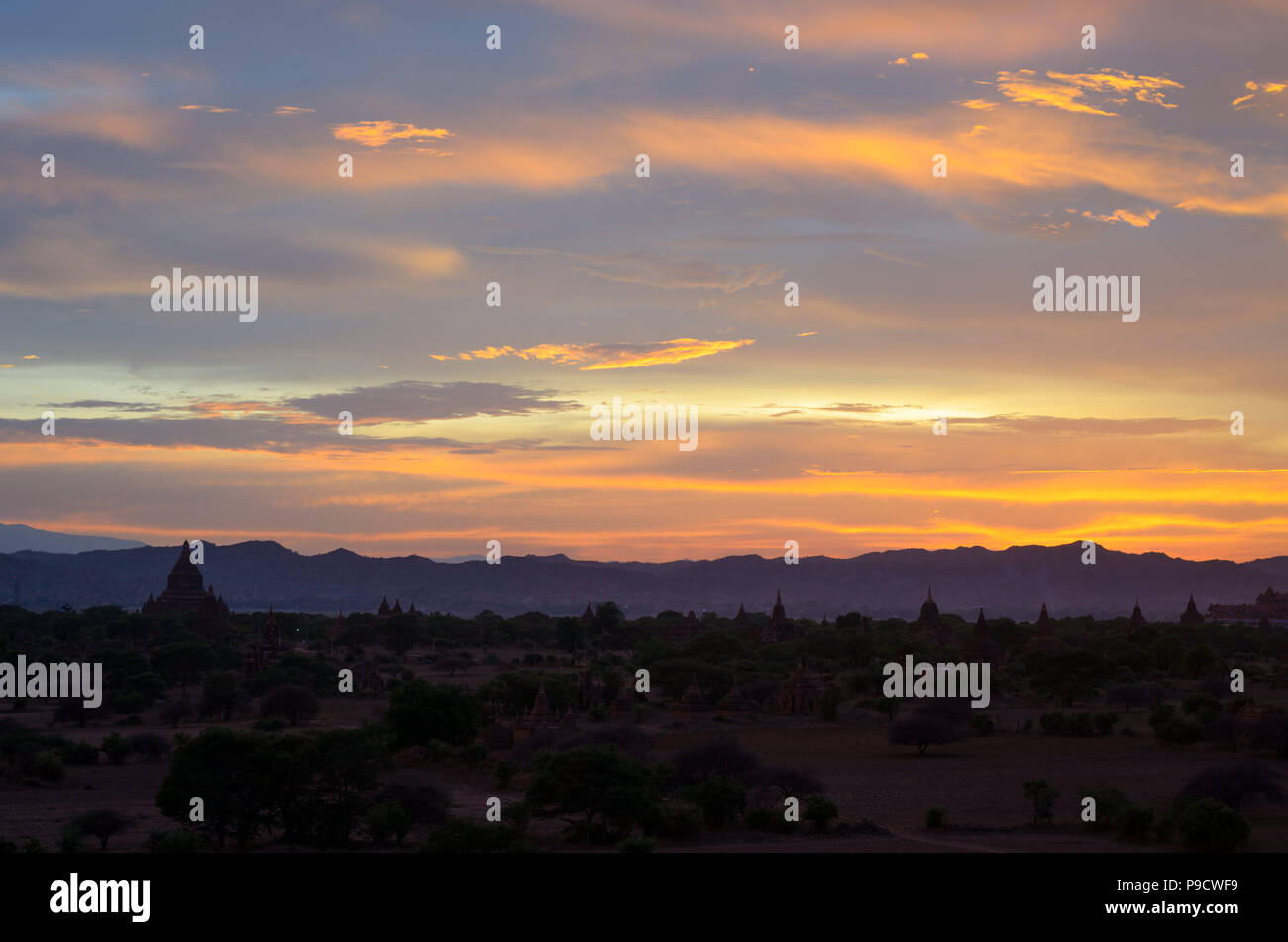 The Bagan temple valley seen from one of the minor shrines, at sunset ...