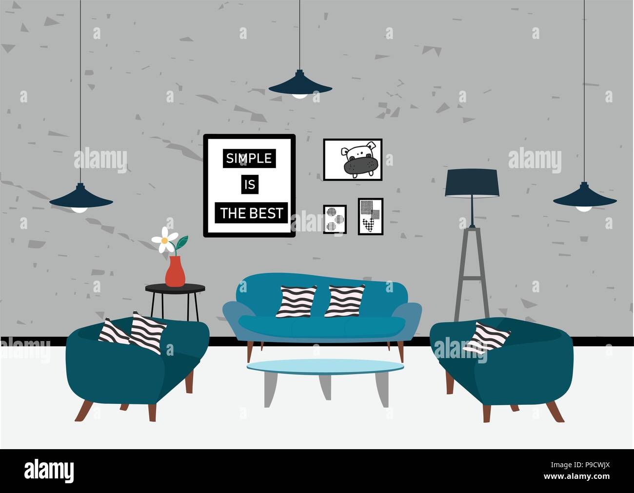 Set of elements for minimal modern living room. Flat design vector ...