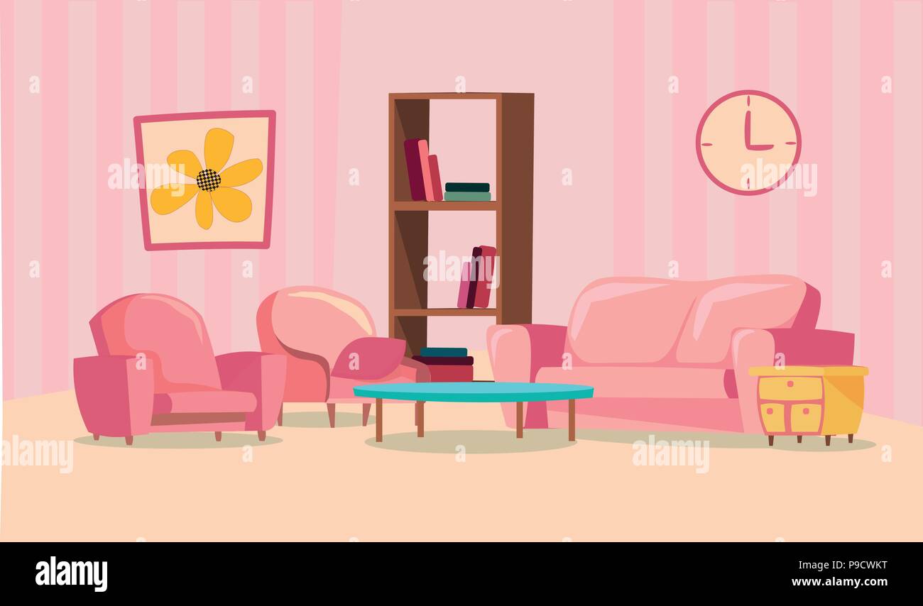 Set of elements for pink living room. Flat design vector Stock Vector ...