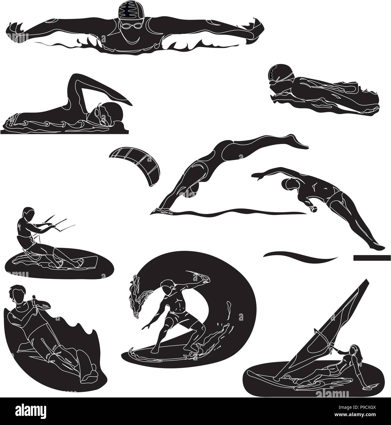 Swimmers in competition, swim, sport, vector. Summer, water, sea Stock ...