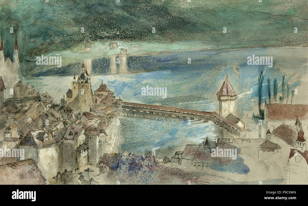 Ruskin John - View of the Kapellbrucke Lucerne Stock Photo - Alamy